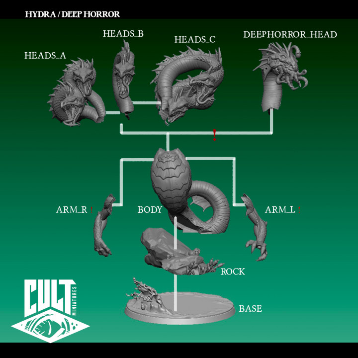 3D Printable Hydra + Deep Horror Beast by Cult Miniatures