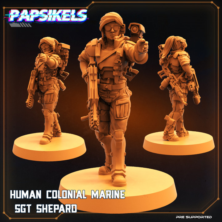 3D Printable HUMAN COLONIAL MARINE SGT SHEPARD by PAPSIKELS MINIATURES