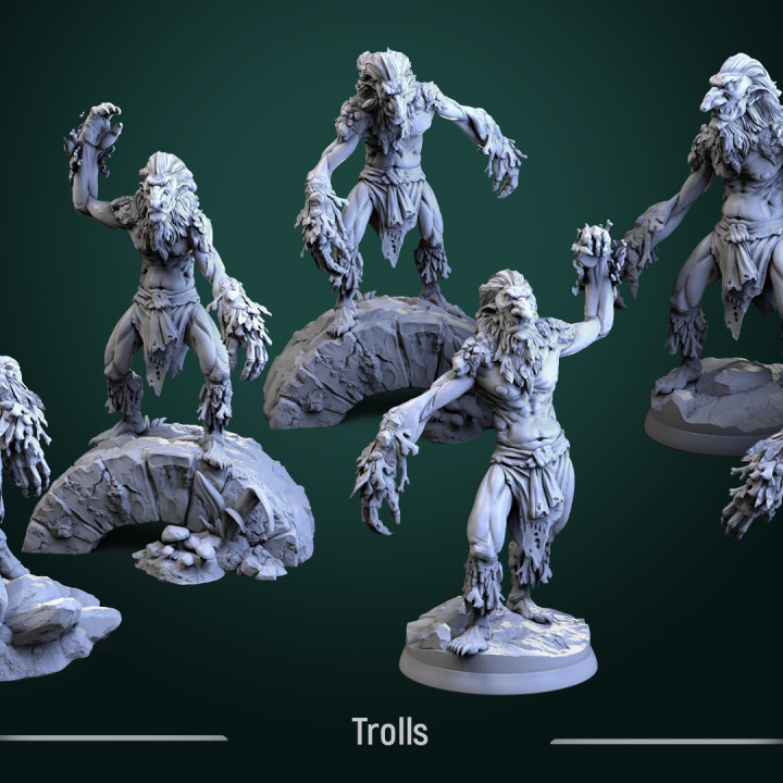 3D Printable Trolls set 6 miniatures 32 mm pre-supported by White ...