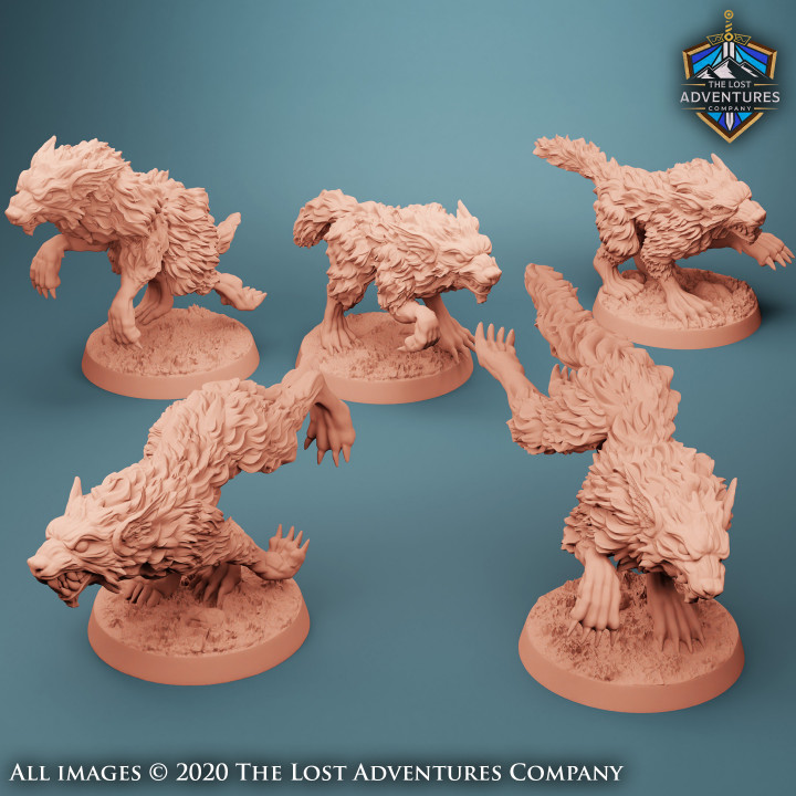 3D Printable Wolves (Set of 5) (Pre-Supported) by The Lost Adventures Co.