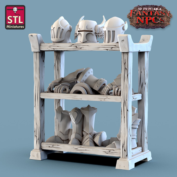 3D Printable Fantasy NPCs - Armour Merchant Set by STL Miniatures