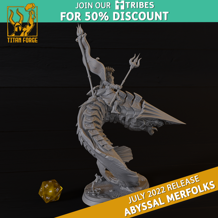 3D Printable Abyssal Merfolks Eel Champion by Titan Forge Miniatures