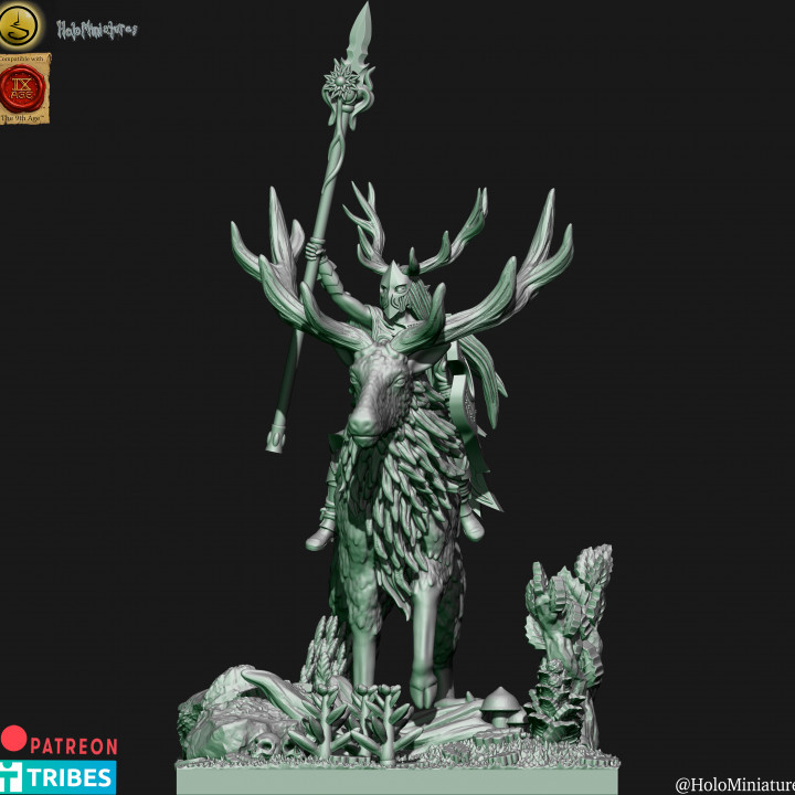 3D Printable wood elves lord on stag (elf) by HoloMiniatures