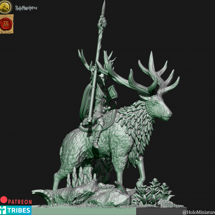 3D Printable wood elves lord on stag (elf) by HoloMiniatures