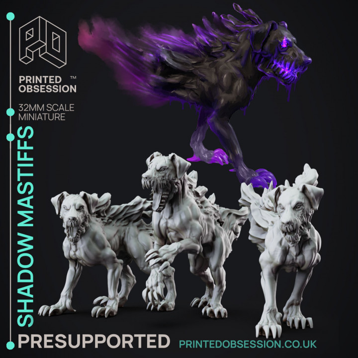 3D Printable Shadow Mastiffs - 3 Shadowfell Monsters - PRESUPPORTS ...