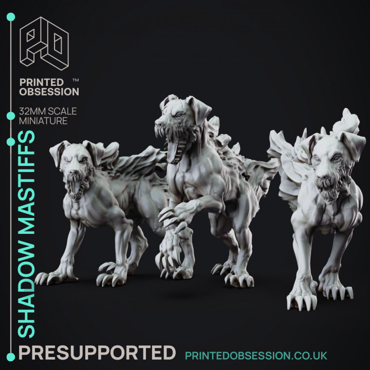 3D Printable Shadow Mastiffs - 3 Shadowfell Monsters - PRESUPPORTS ...
