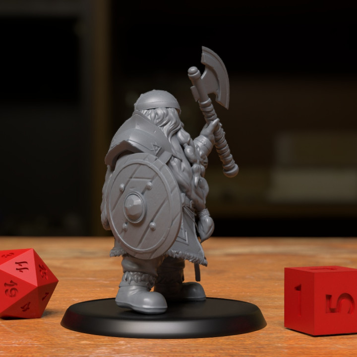 3D Printable Dwarf Fighter Battle Master Axe and Shield by Atlas Studios