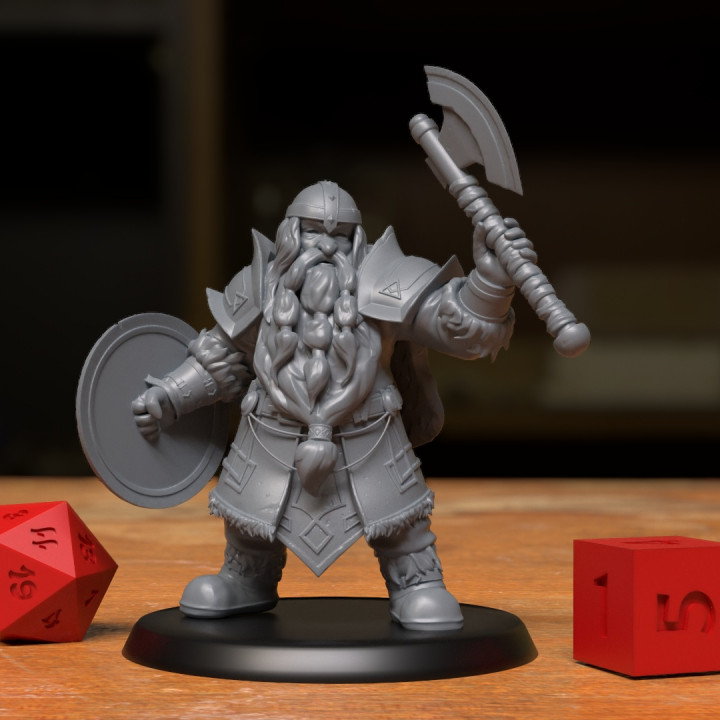 3D Printable Dwarf Fighter Battle Master Axe and Shield by Atlas Studios