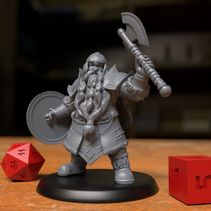 3D Printable Dwarf Fighter Battle Master Axe and Shield by Atlas Studios