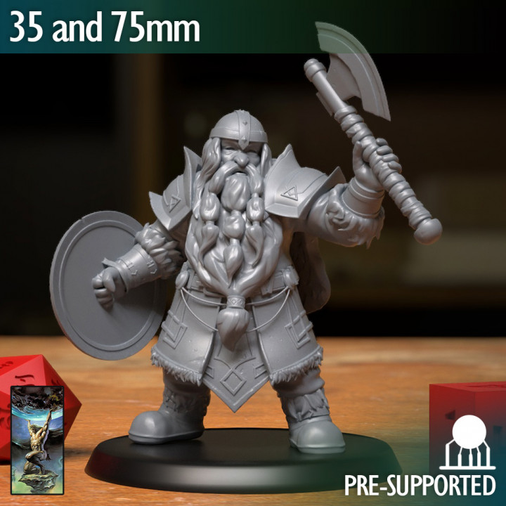 3D Printable Dwarf Fighter Battle Master Axe and Shield by Atlas Studios