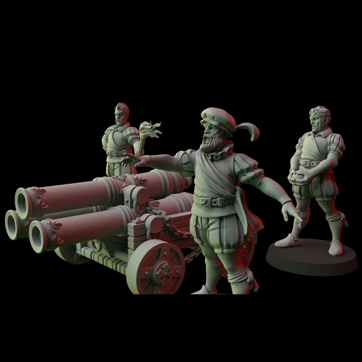 3D Printable Triple Cannon by Fantasy Cult Miniatures