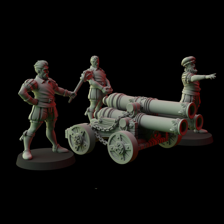 3D Printable Triple Cannon by Fantasy Cult Miniatures