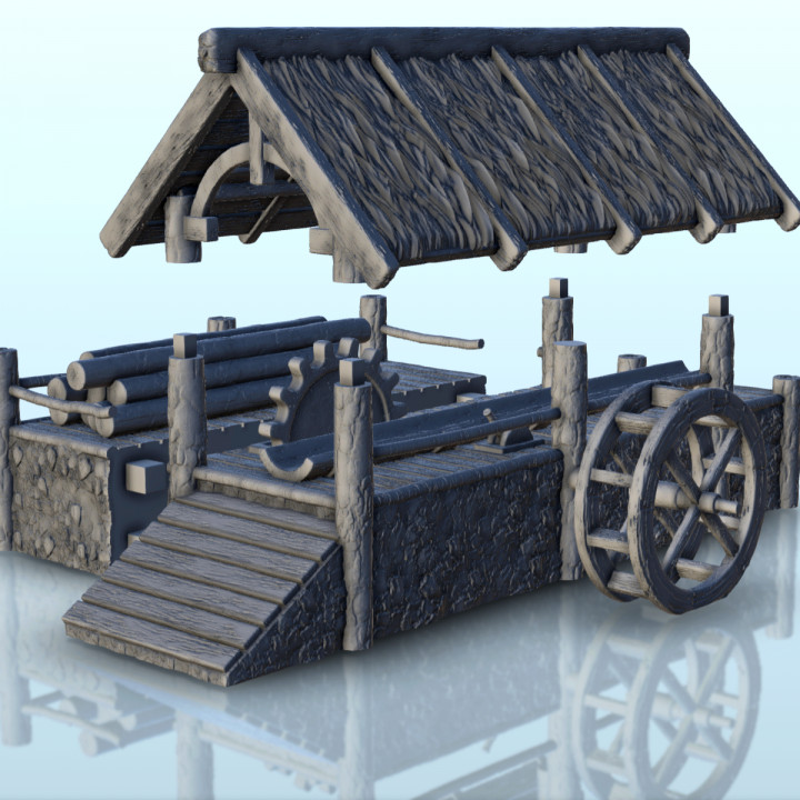 3D Printable Wood cutting water mill (10) - Medieval building middle ...
