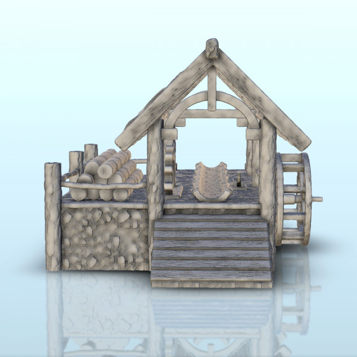 3D Printable Wood cutting water mill (10) - Medieval building middle ...