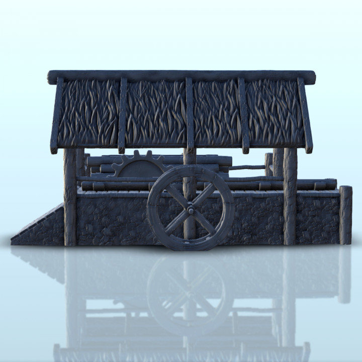 3D Printable Wood cutting water mill (10) - Medieval building middle ...
