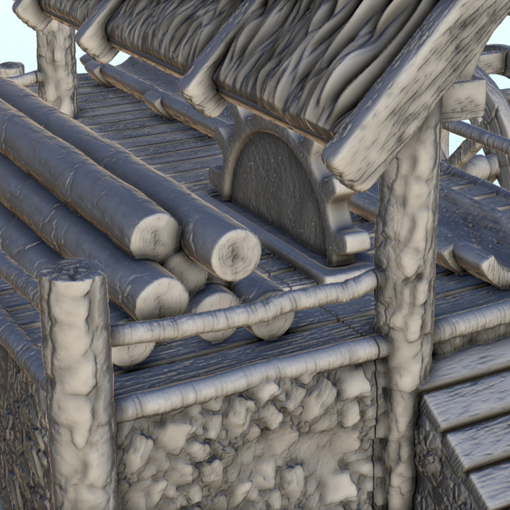 3D Printable Wood cutting water mill (10) - Medieval building middle ...