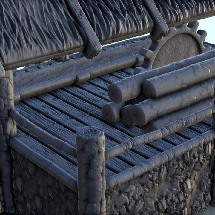 3D Printable Wood cutting water mill (10) - Medieval building middle ...