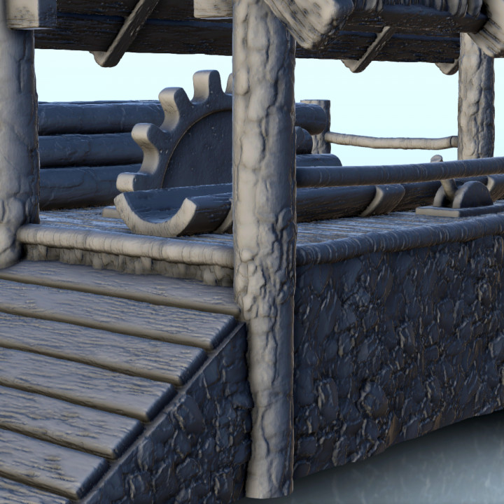 3D Printable Wood cutting water mill (10) - Medieval building middle ...