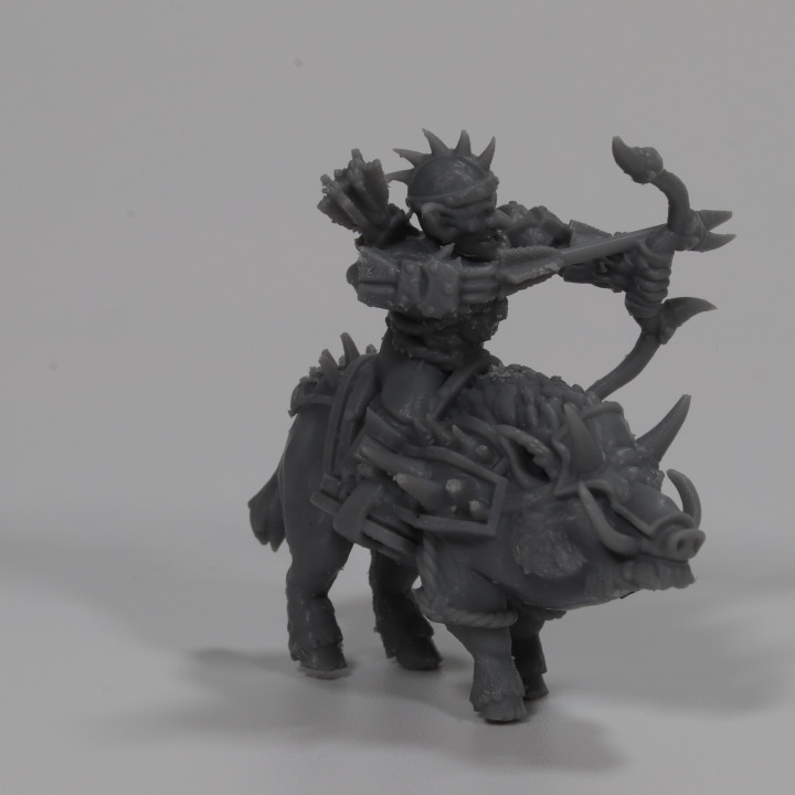3D Printable Classic Goblin - Boar Rider - Archer by Runeforge Studios