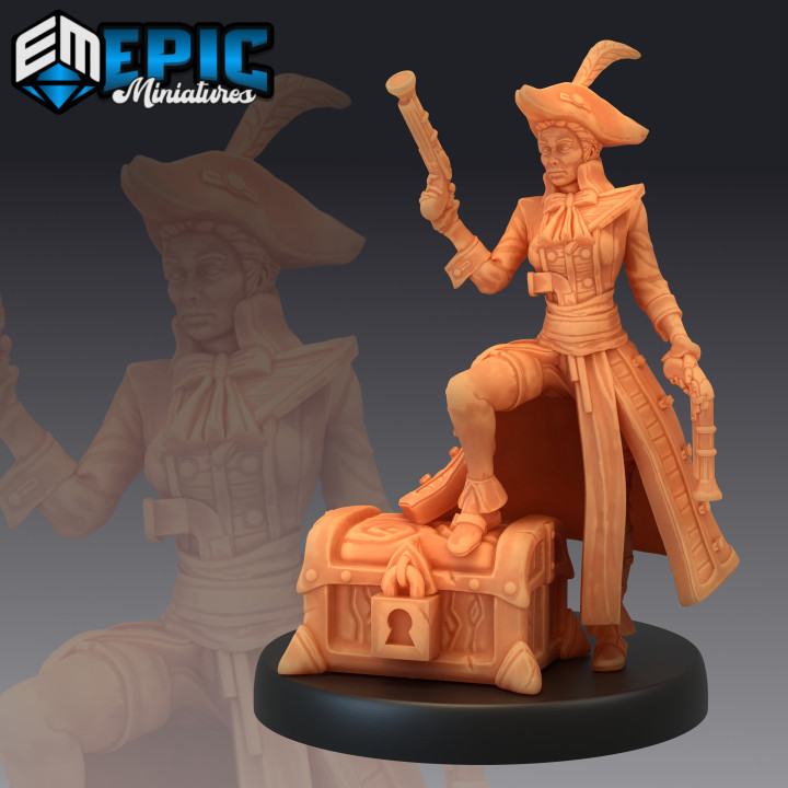 3D Printable Veteran Captain Treasure / Pirate Female / Human Corsair ...