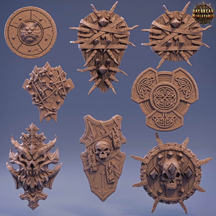 3D Printable DBM - Shield Pack 01 by Daybreak Miniatures