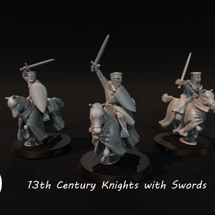 3D Printable 13th Century Knights with Swords by Medbury Miniatures