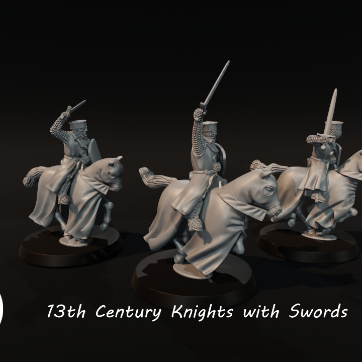 3D Printable 13th Century Knights with Swords by Medbury Miniatures