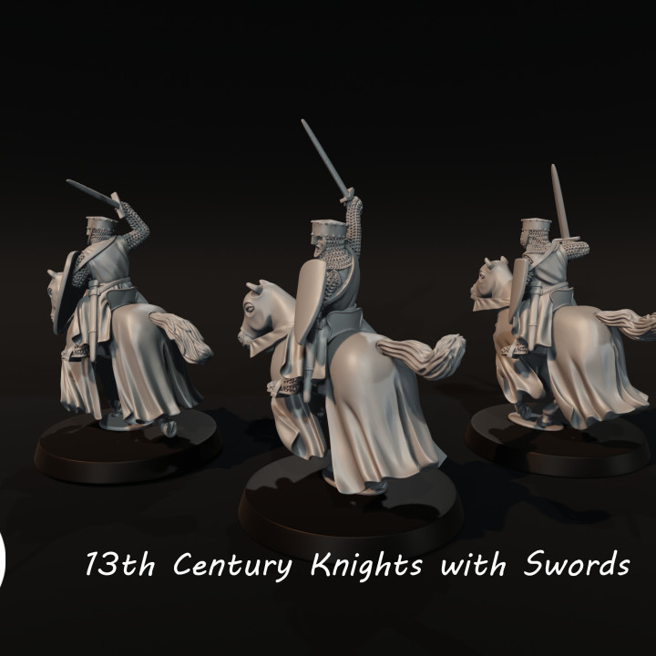 3D Printable 13th Century Knights with Swords by Medbury Miniatures