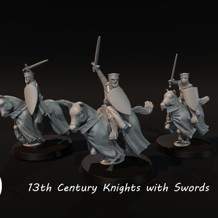 3D Printable 13th Century Knights with Swords by Medbury Miniatures