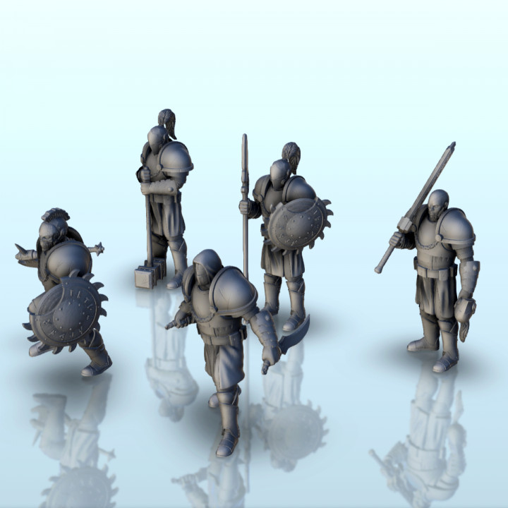 3D Printable Set of 5 medieval soldiers (+ pre-supported version) (14 ...