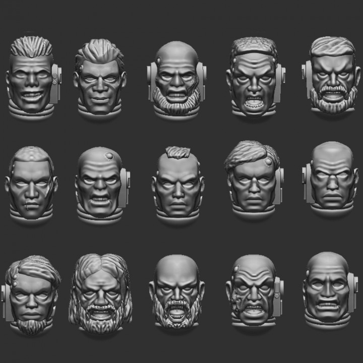 3D Printable SPACE MARINE PACK OF 15 HEADS by MDM factory