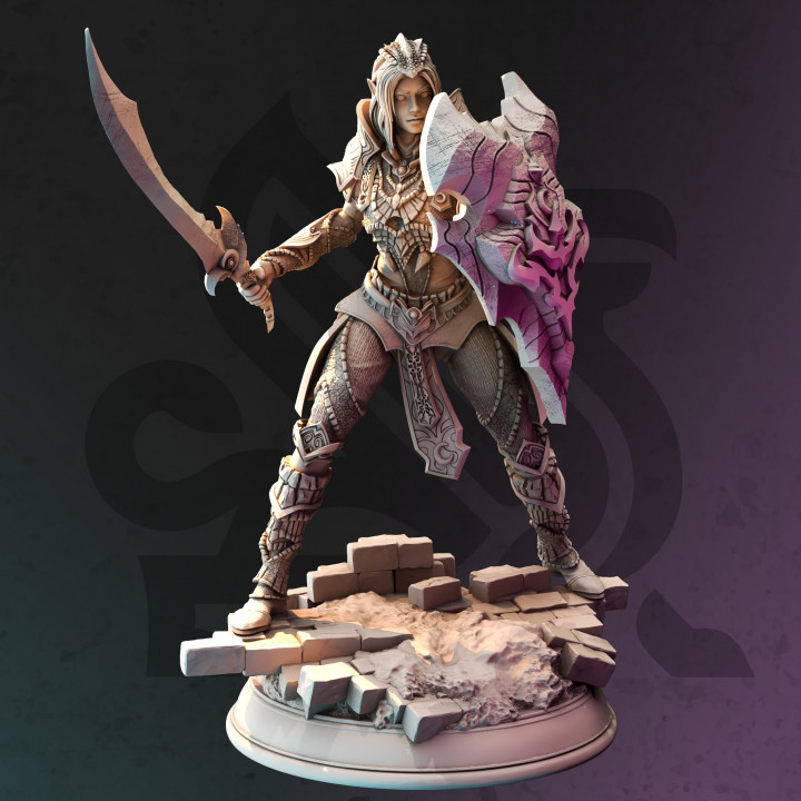 3D Printable Drow Moon Paladin - Mrina Reloth by DM Stash