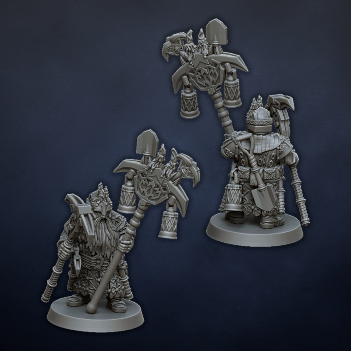 3D Printable Dwarf miners by Dragon's Lake Miniaturas