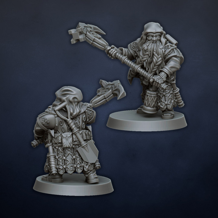 3D Printable Dwarf miners by Dragon's Lake Miniaturas