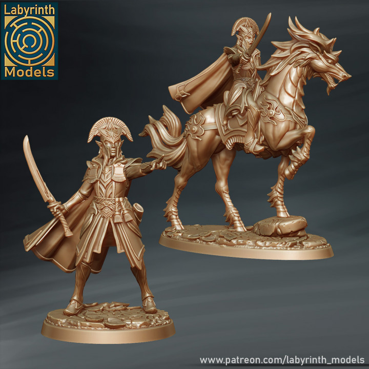 3D Printable Radiant Elf Prince and Kirin - 32mm scale by Labyrinth Models