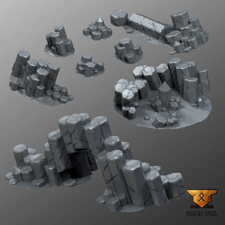 3D Printable Planetary Outpost - Rock and Crystal Formations by Makers ...