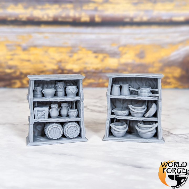 3D Printable Kitchen Shelves by World Forge Miniatures