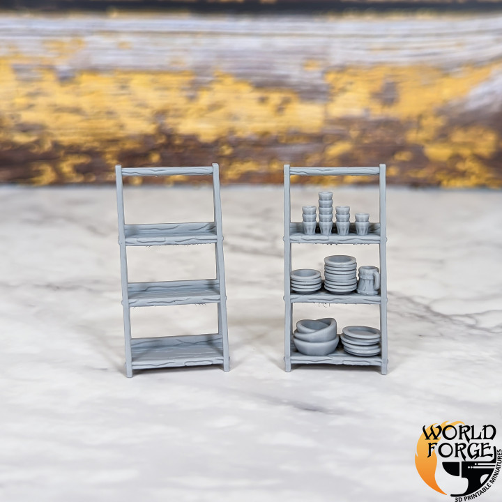 3D Printable Kitchen Shelves by World Forge Miniatures