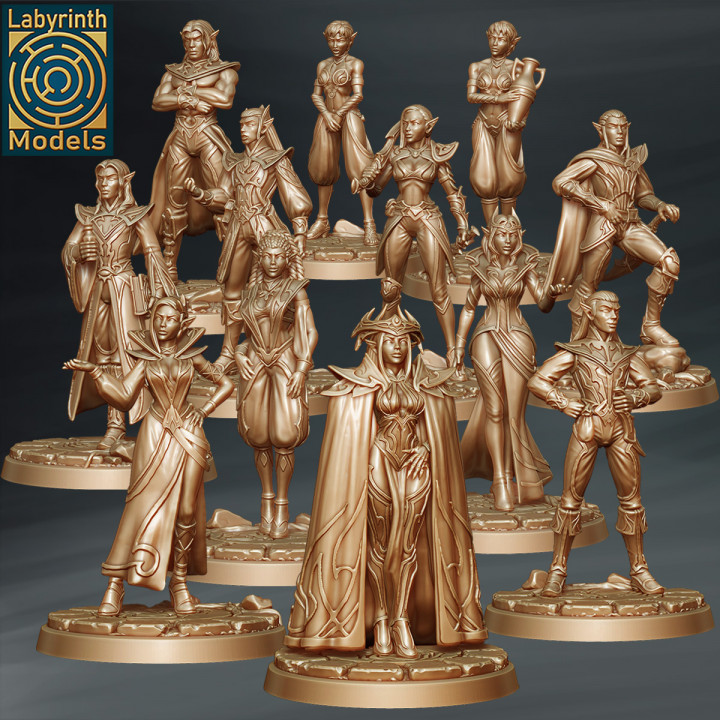 3D Printable Dark Elf Citizens Collection - 32mm scale by Labyrinth Models