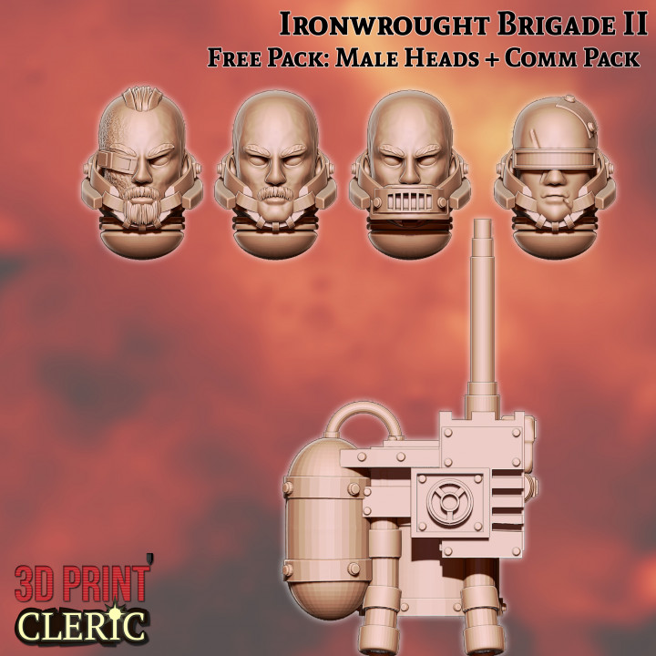 3D Printable Ironwrought Brigade II - Heads + Comms Pack by 3D Print Cleric