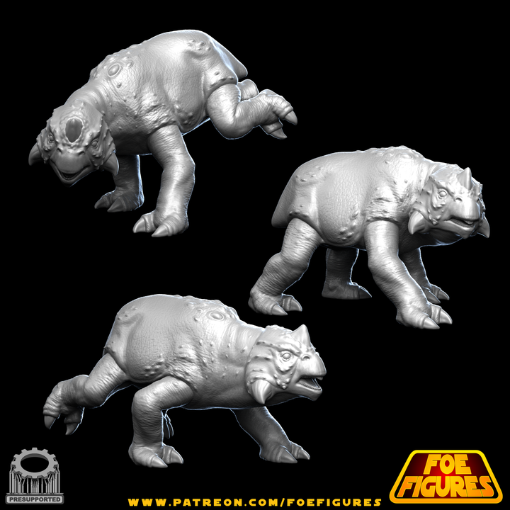 3D Printable Space Rhino Juvies (male) by Foe Figures