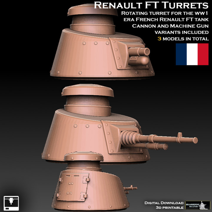 3D Printable Renault FT Tank Turrets by Sharedog Miniatures