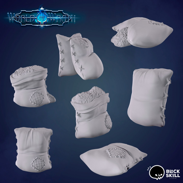 3D Printable Human Props (Sacks, Harp, Column, Cart, Tent) by Black ...