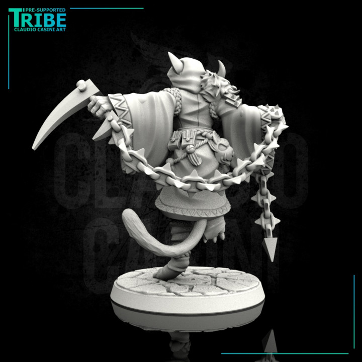 3D Printable (0108) Female felinid ranger thieff ninja with Kusarigama ...