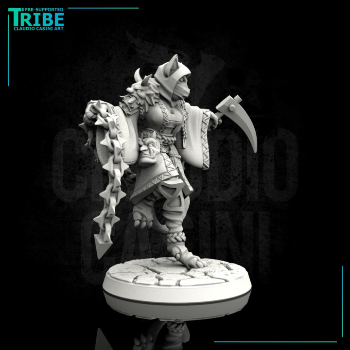 3D Printable (0108) Female felinid ranger thieff ninja with Kusarigama ...