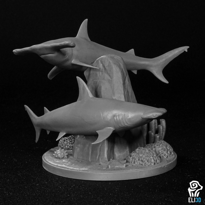 3D Print of Hammerhead Shark Diorama - Animal by eli3D