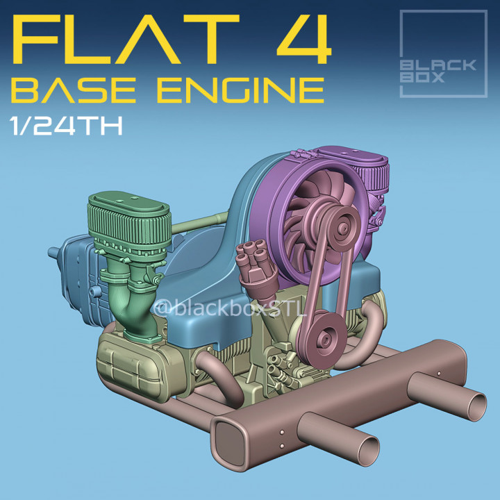 3D Printable Flat Four BASE ENGINE 1-24th for modelkits and diecast by ...