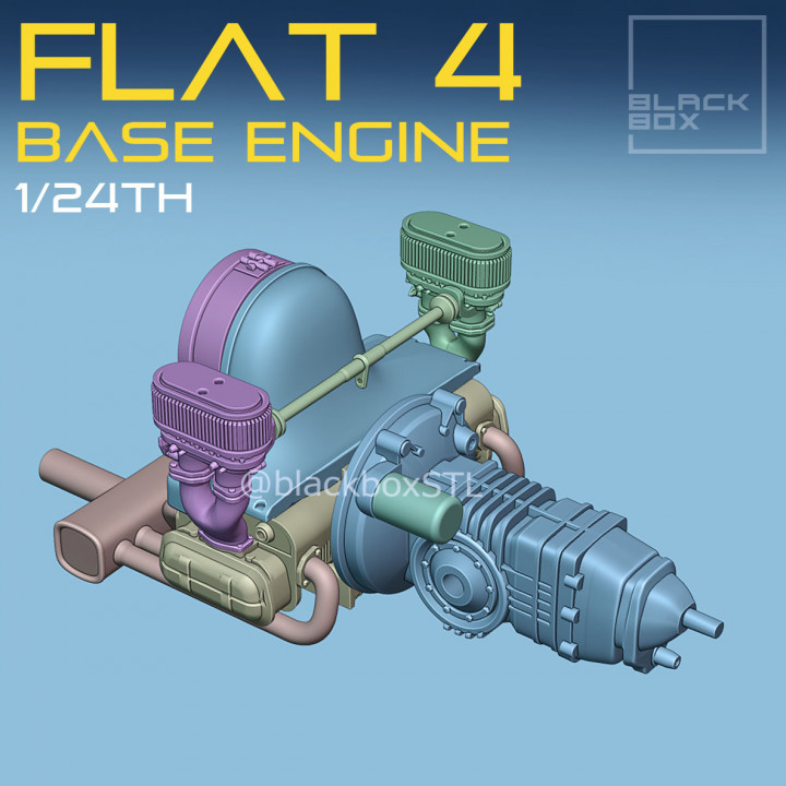 3D Printable Flat Four BASE ENGINE 1-24th for modelkits and diecast by ...