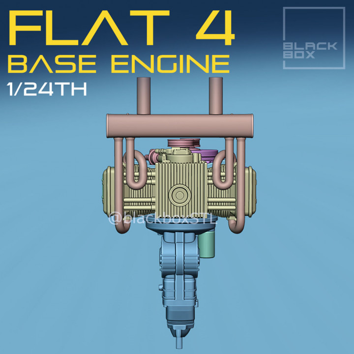 3D Printable Flat Four BASE ENGINE 1-24th for modelkits and diecast by ...