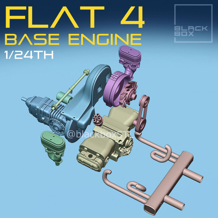 3D Printable Flat Four BASE ENGINE 1-24th for modelkits and diecast by ...